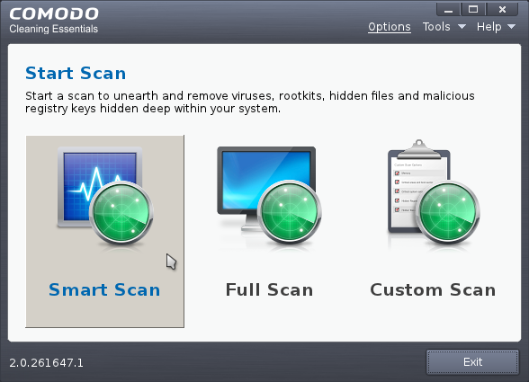 Smart Scan, Malware Removal, Comodo Cleaning Essentials,Comodo Removal, Rescue Disk Version 2.0